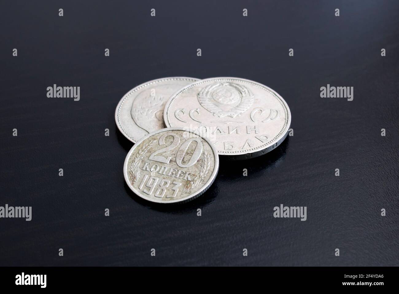 Two old USSR coins on a black background close up Stock Photo - Alamy