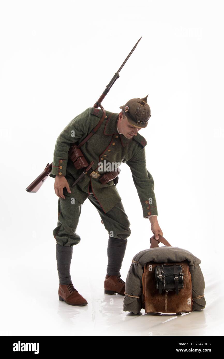 Actor in the form of a German infantryman from the times of the First ...