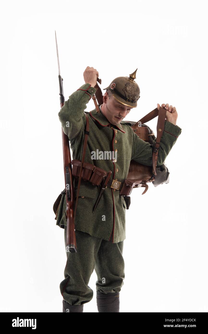 Actor in the form of a German infantryman from the times of the First ...