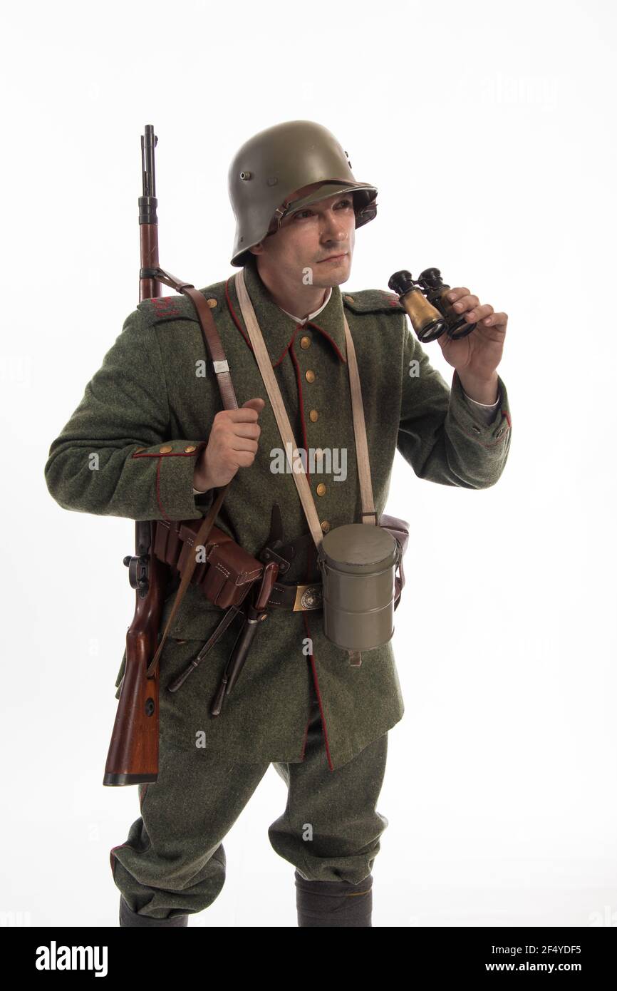 Actor in the form of a German infantryman from the times of the First ...
