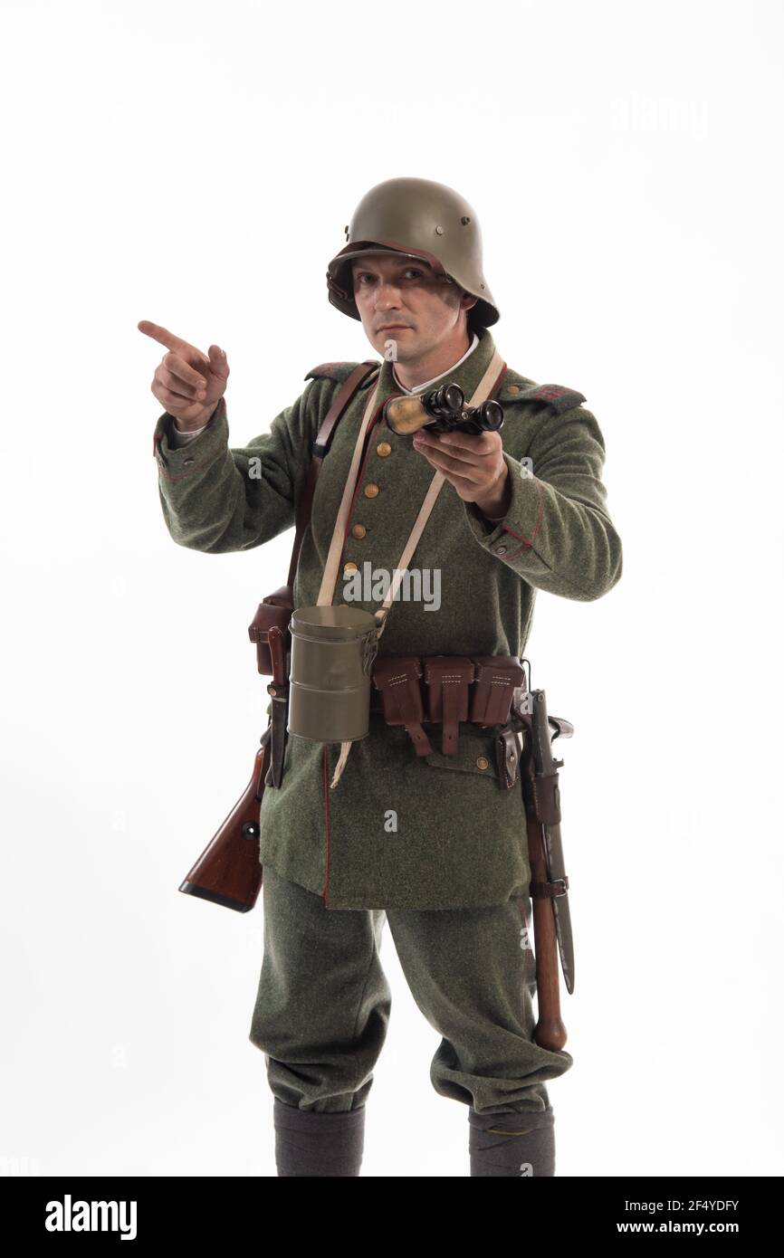 Actor in the form of a German infantryman from the times of the First ...