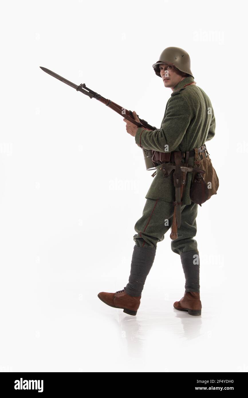 Actor in the form of a German infantryman from the times of the First ...