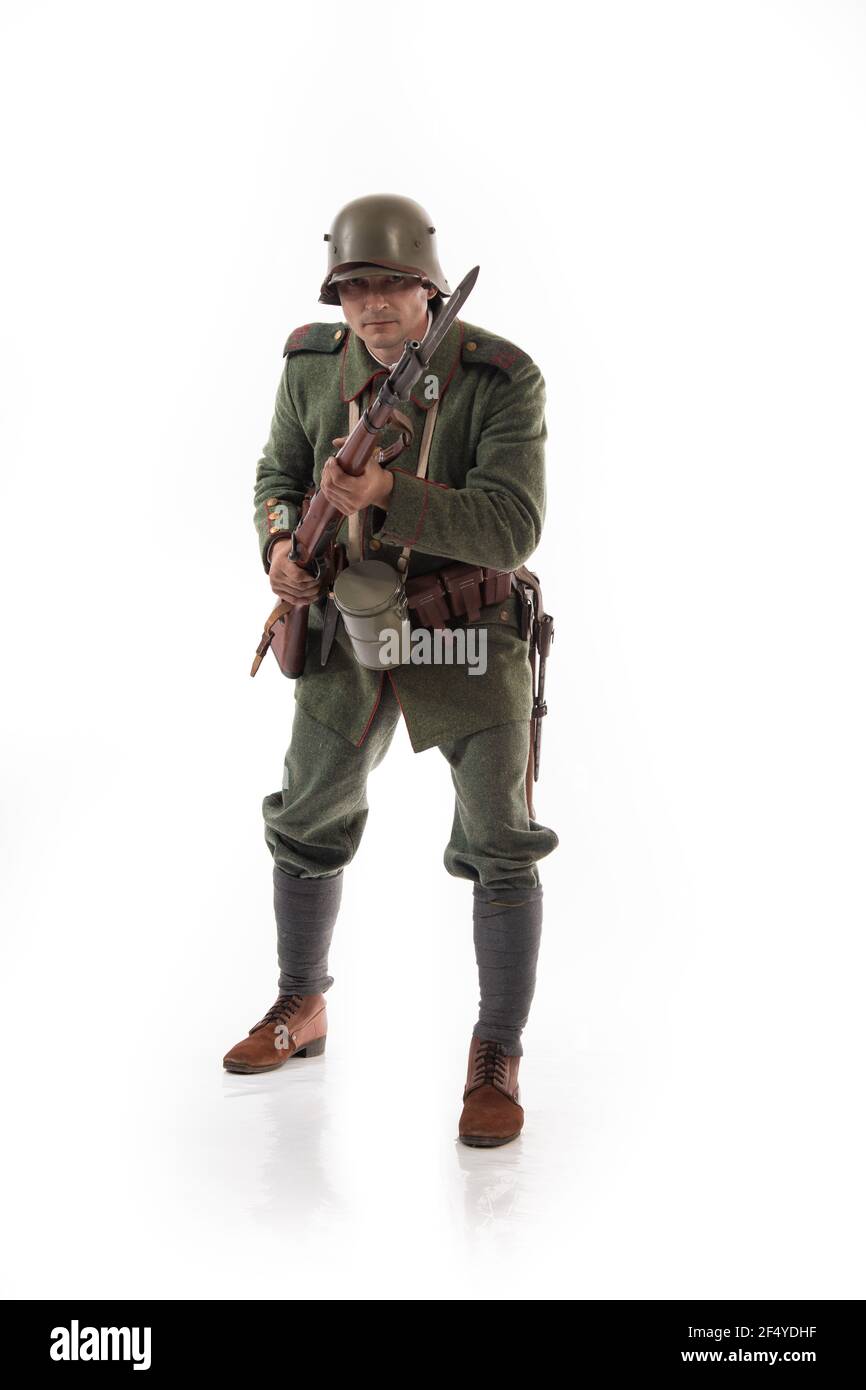 Actor in the form of a German infantryman from the times of the First ...