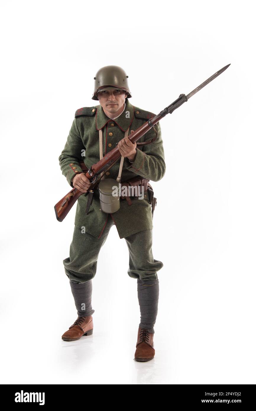 Actor in the form of a German infantryman from the times of the First ...