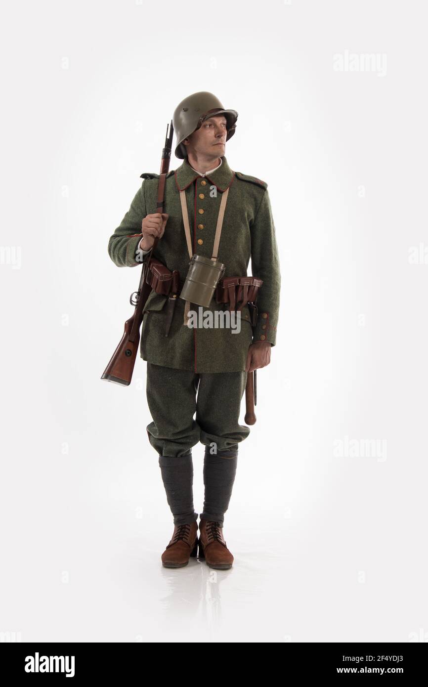 Actor in the form of a German infantryman from the times of the First ...