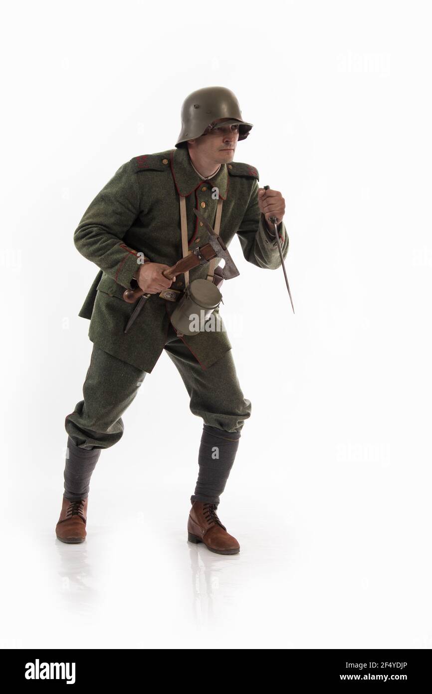 Actor in the form of a German infantryman from the times of the First ...