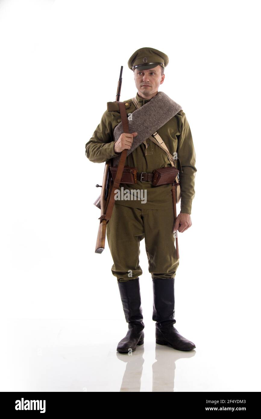 Male actor in the form of an ordinary soldier of the Russian army ...
