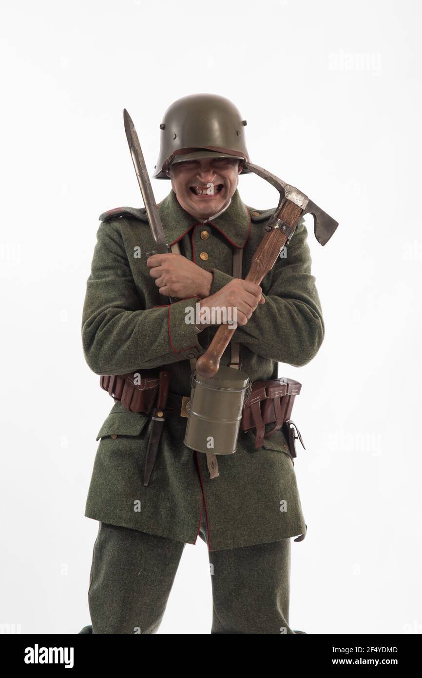 Actor in the form of a German infantryman from the times of the First ...