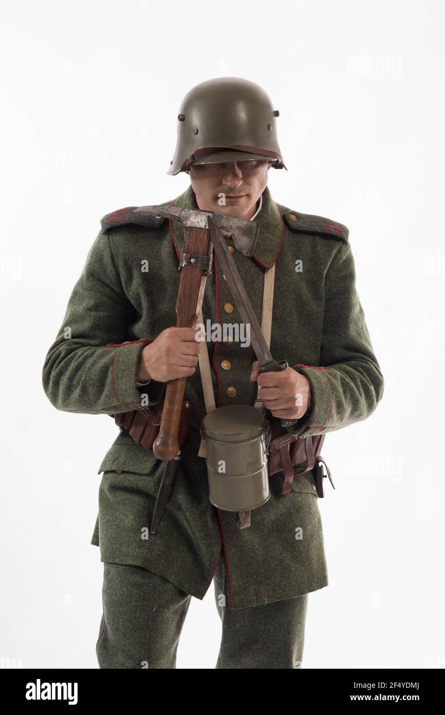 Actor in the form of a German infantryman from the times of the First ...