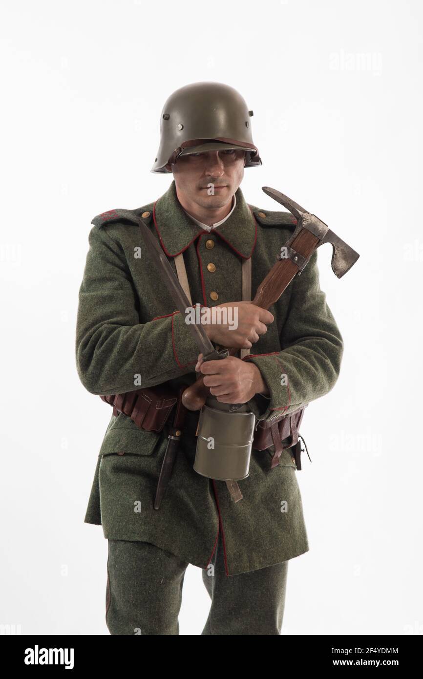 Actor in the form of a German infantryman from the times of the First ...