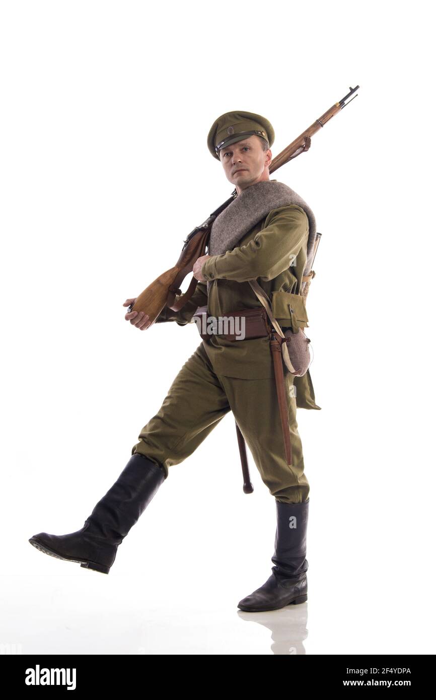 Male actor in the form of an ordinary soldier of the Russian army ...