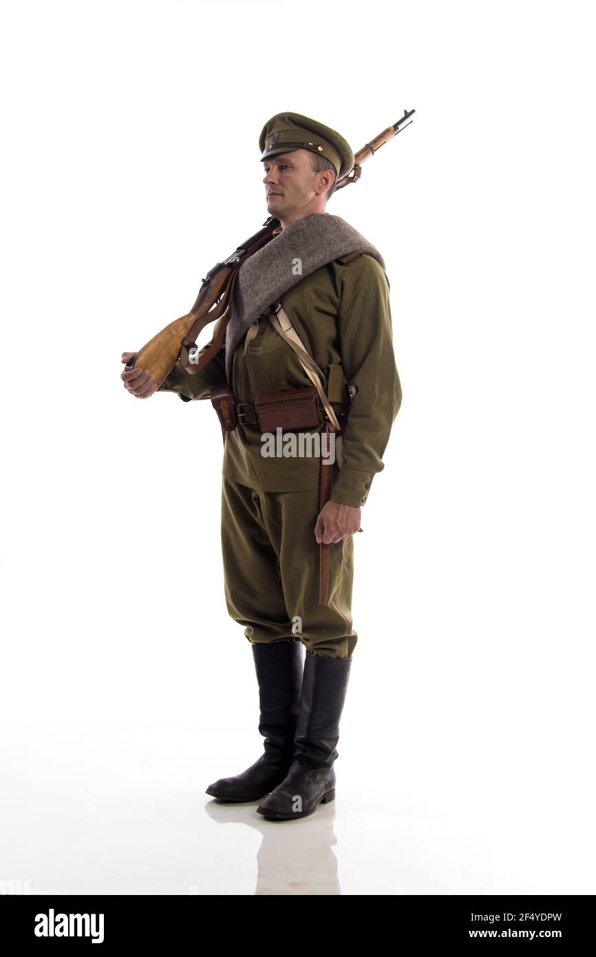 Male actor in the form of an ordinary soldier of the Russian army ...