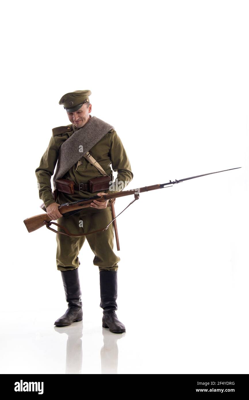 Male actor in the form of an ordinary soldier of the Russian army ...