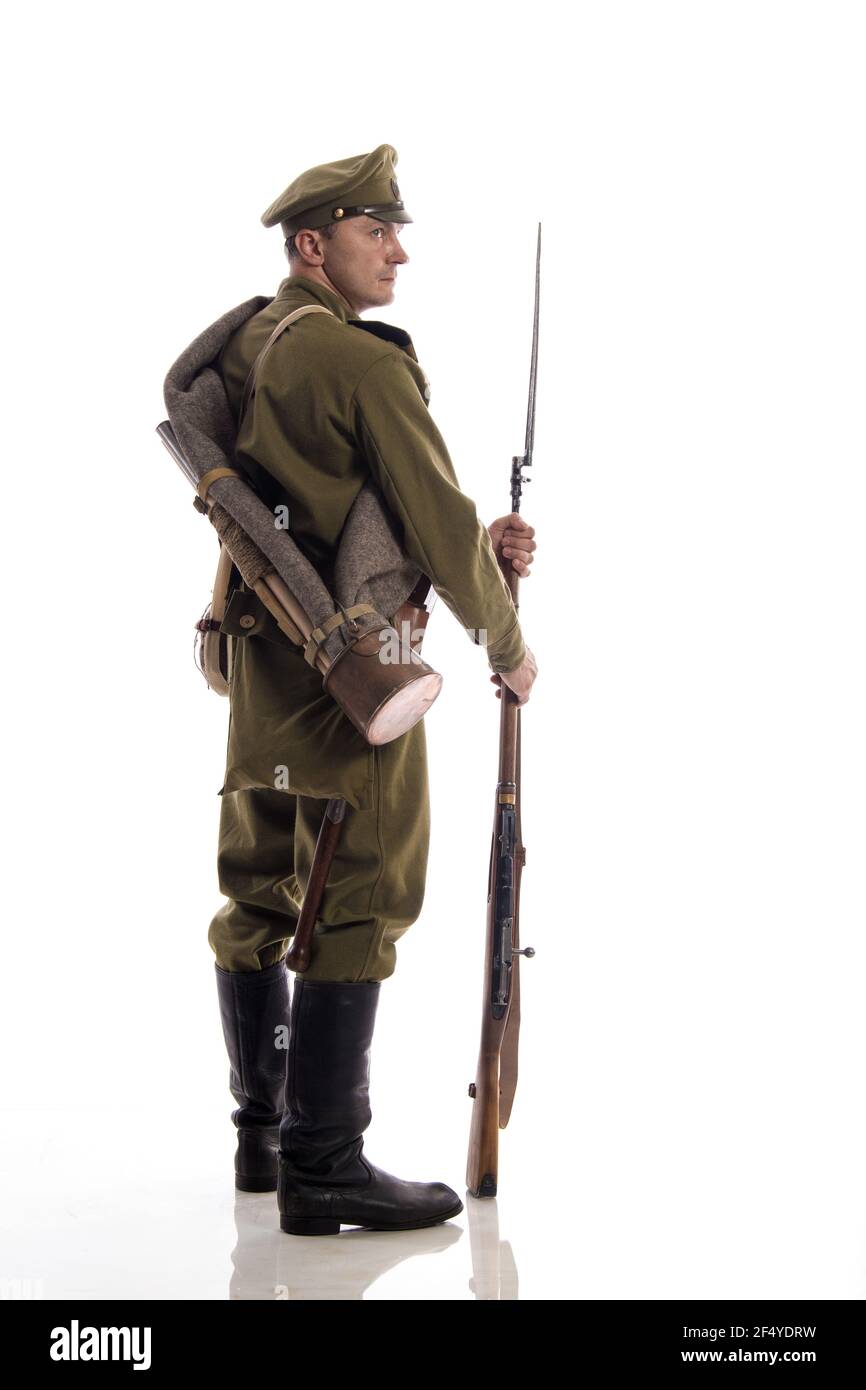 Male actor in the form of an ordinary soldier of the Russian army ...