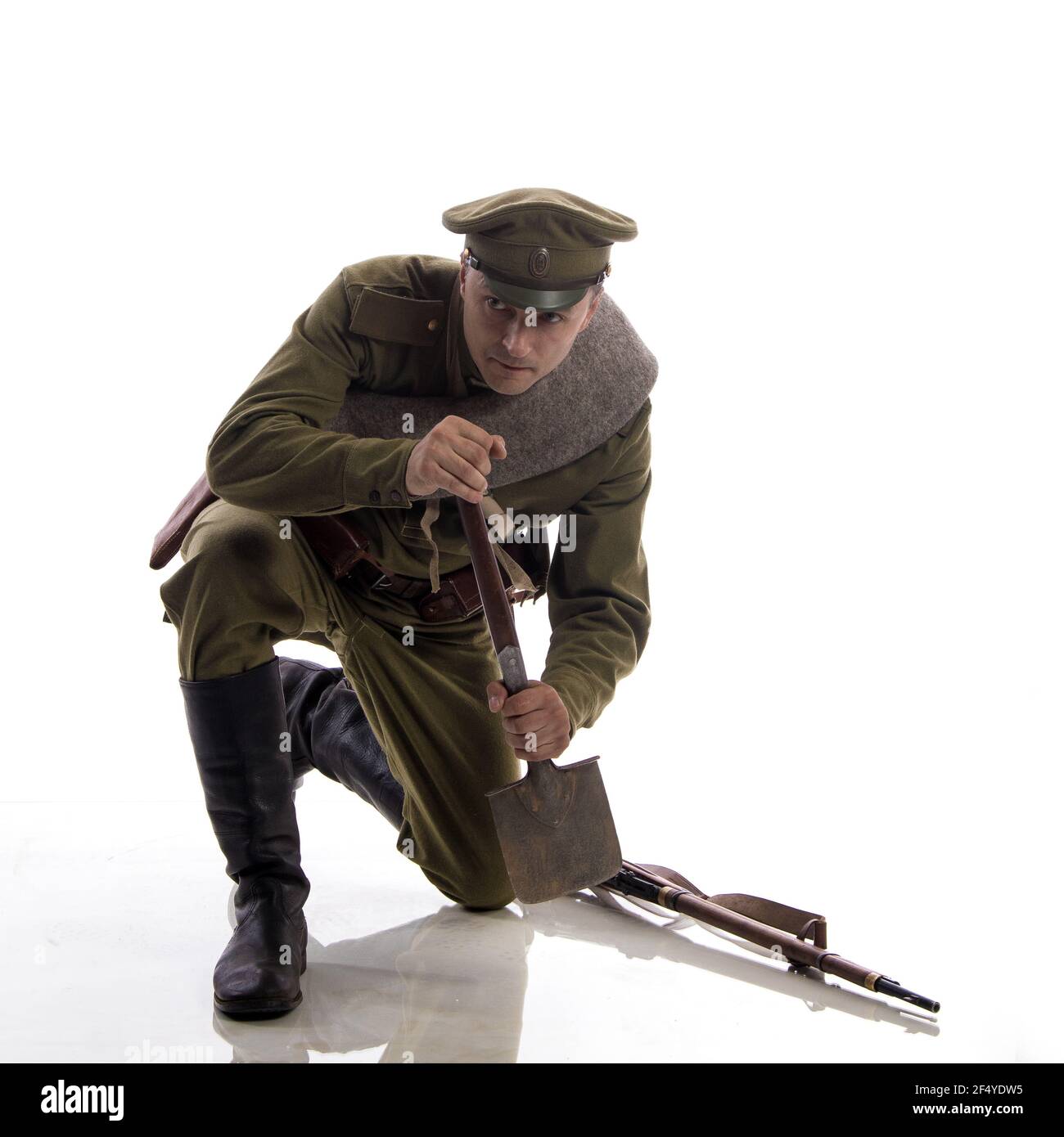 Male actor in the form of an ordinary soldier of the Russian army ...