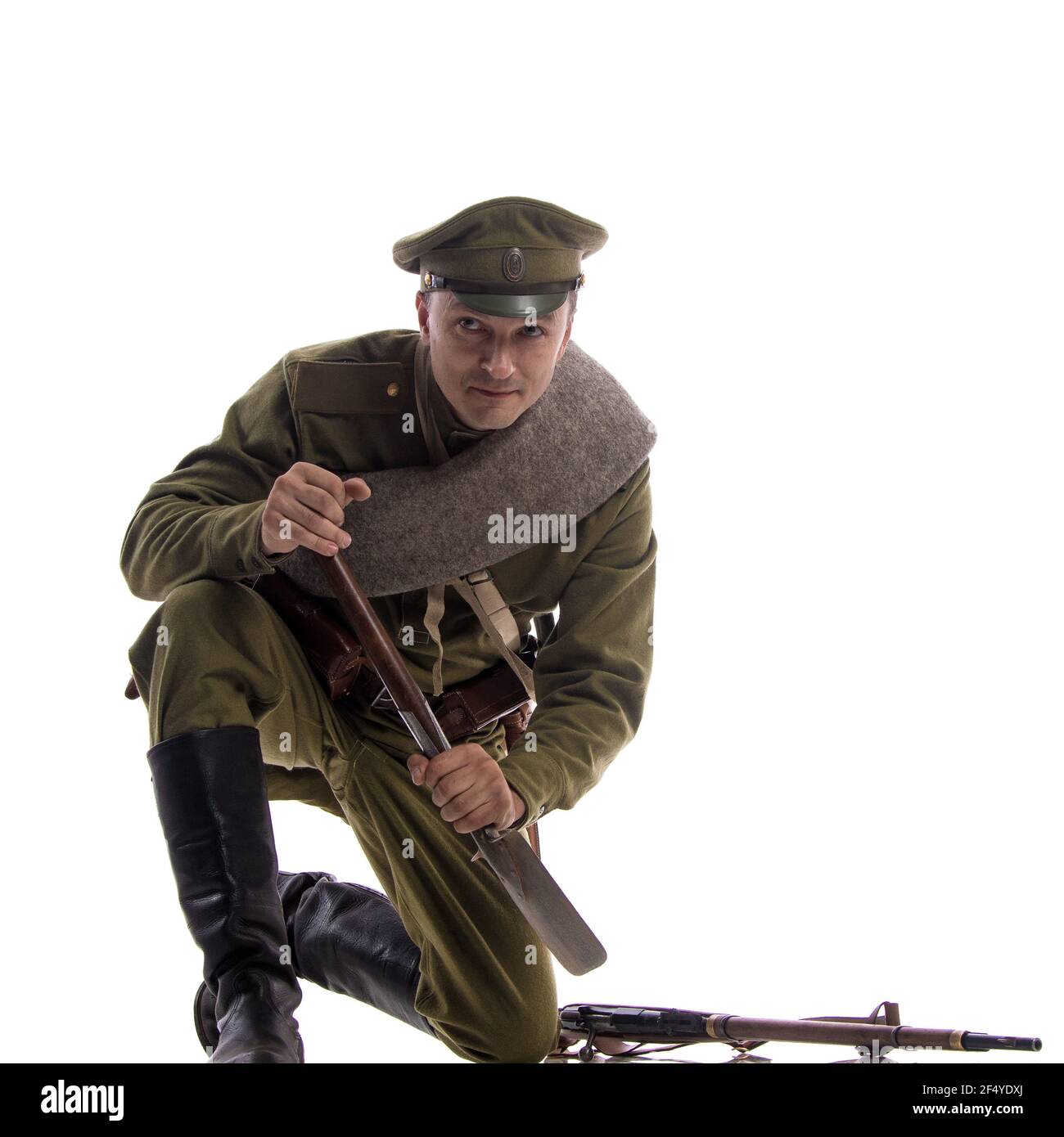 Male actor in the form of an ordinary soldier of the Russian army ...