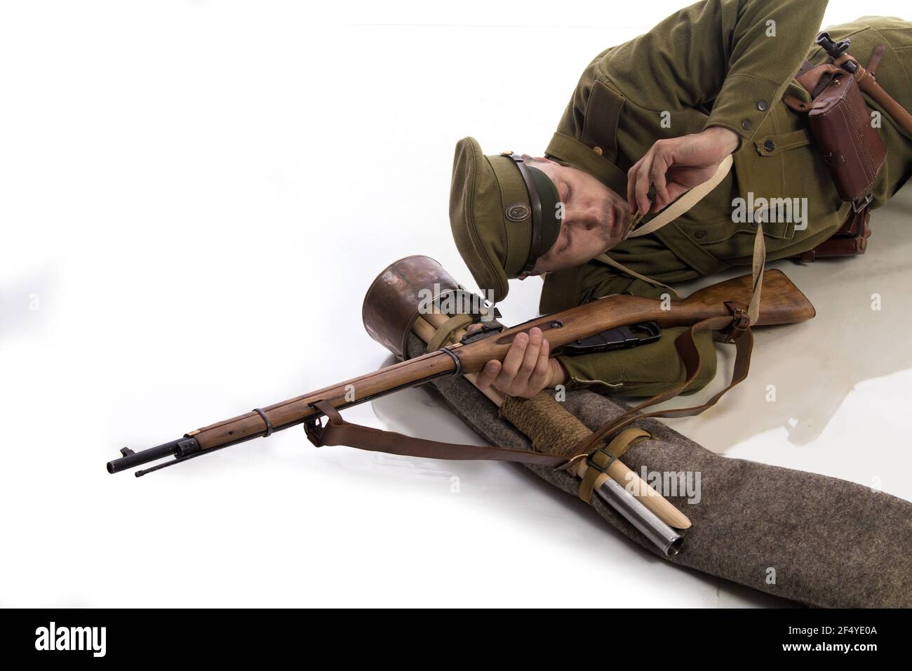 Male actor in the form of an ordinary soldier of the Russian army ...