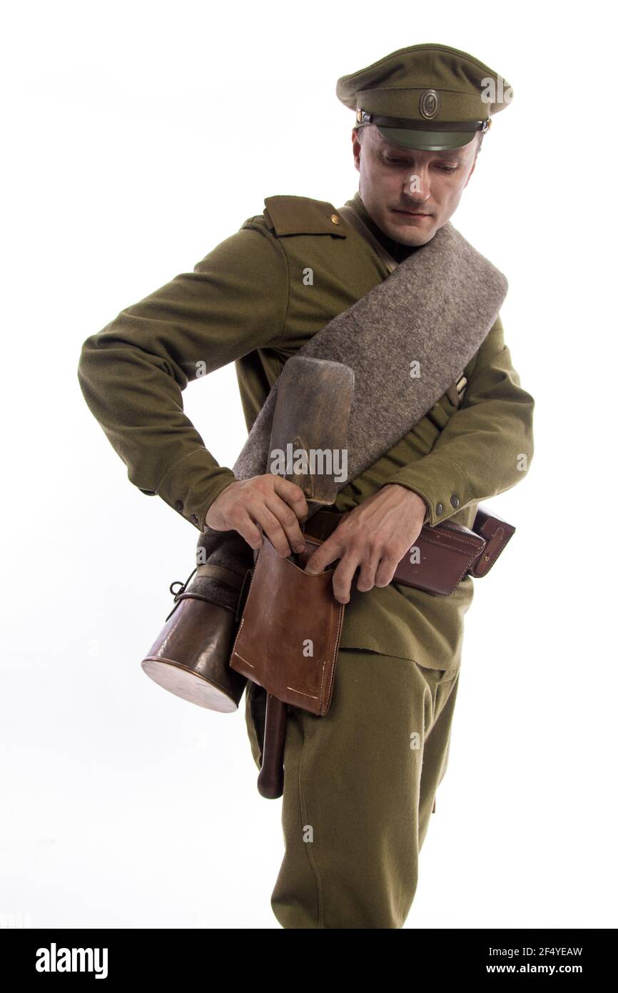 Male actor in the form of an ordinary soldier of the Russian army ...