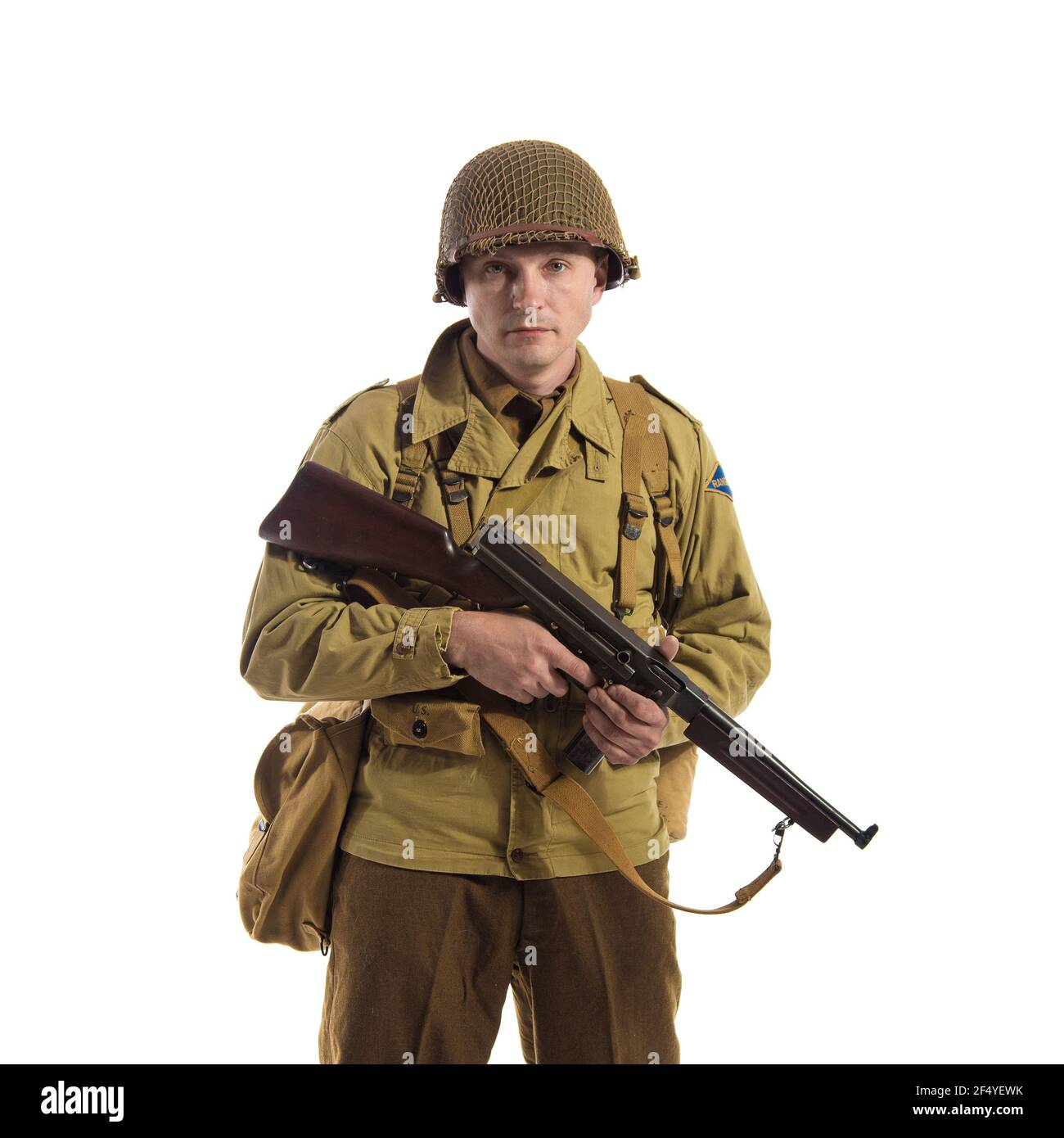 Male actor in military uniform of American ranger of World War II ...