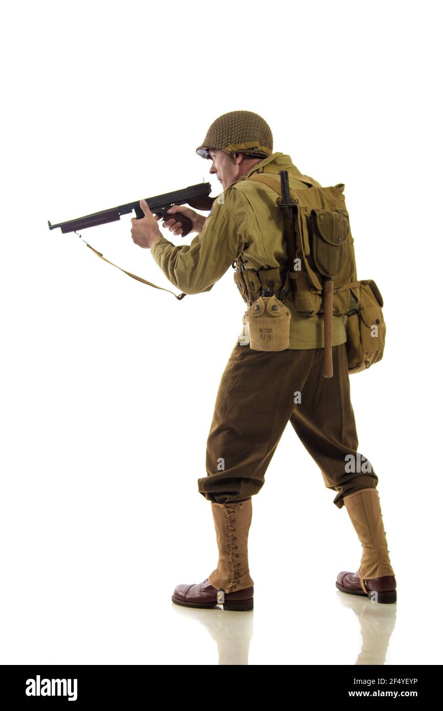 Male actor in military uniform of American ranger of World War II ...