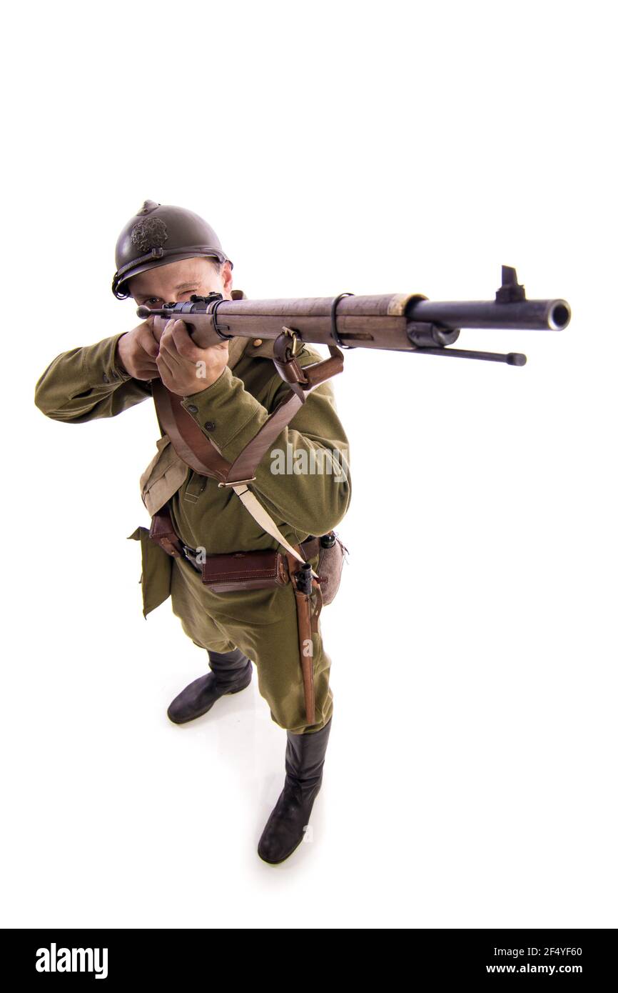 Caricatured changes Male actor in uniform and helmet ordinary soldier ...