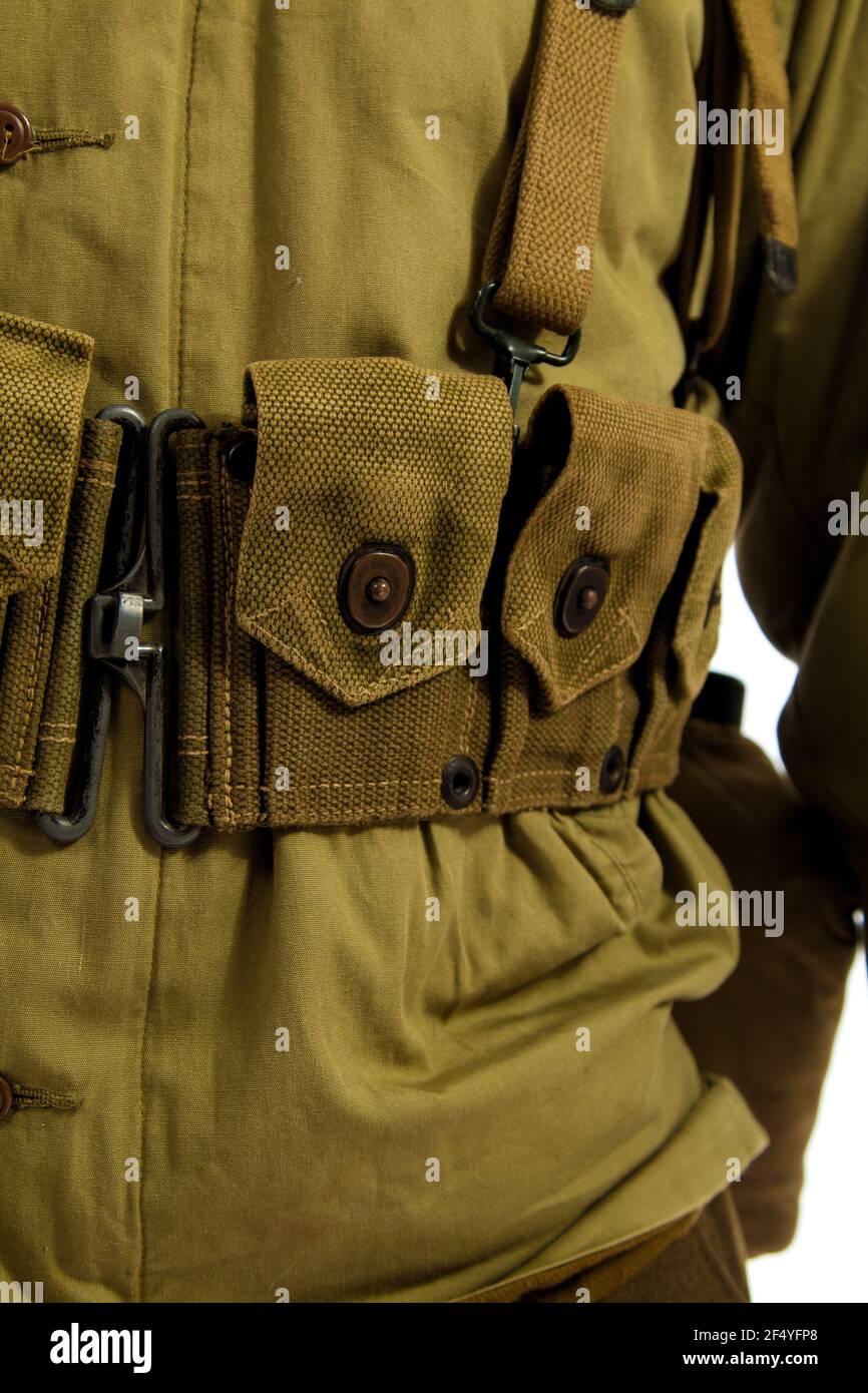 Male actor in military uniform of American ranger of World War II ...