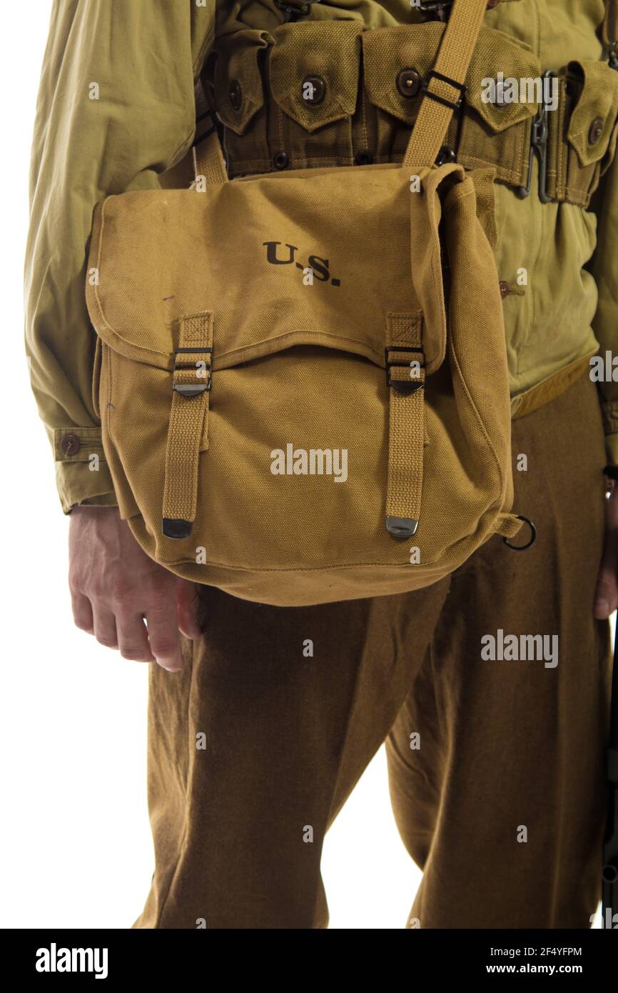 Male actor in military uniform of American ranger of World War II ...