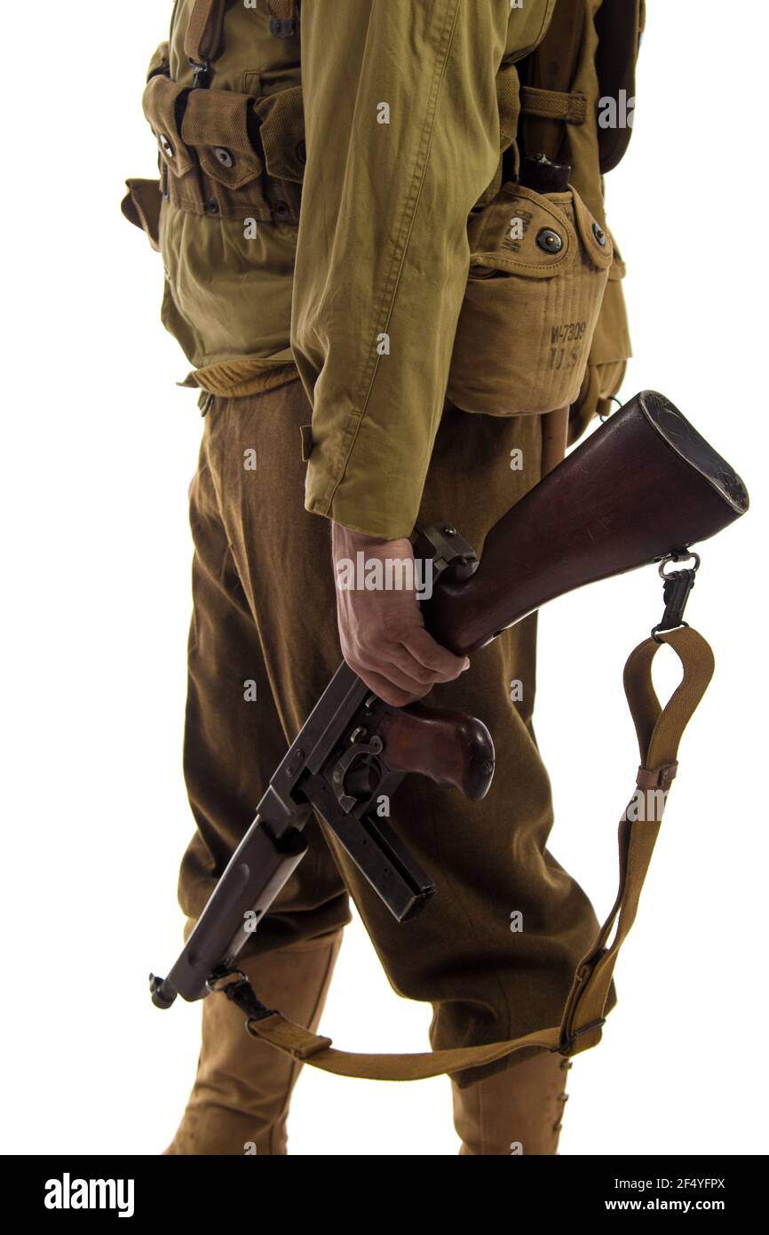 Male actor in military uniform of American ranger of World War II ...