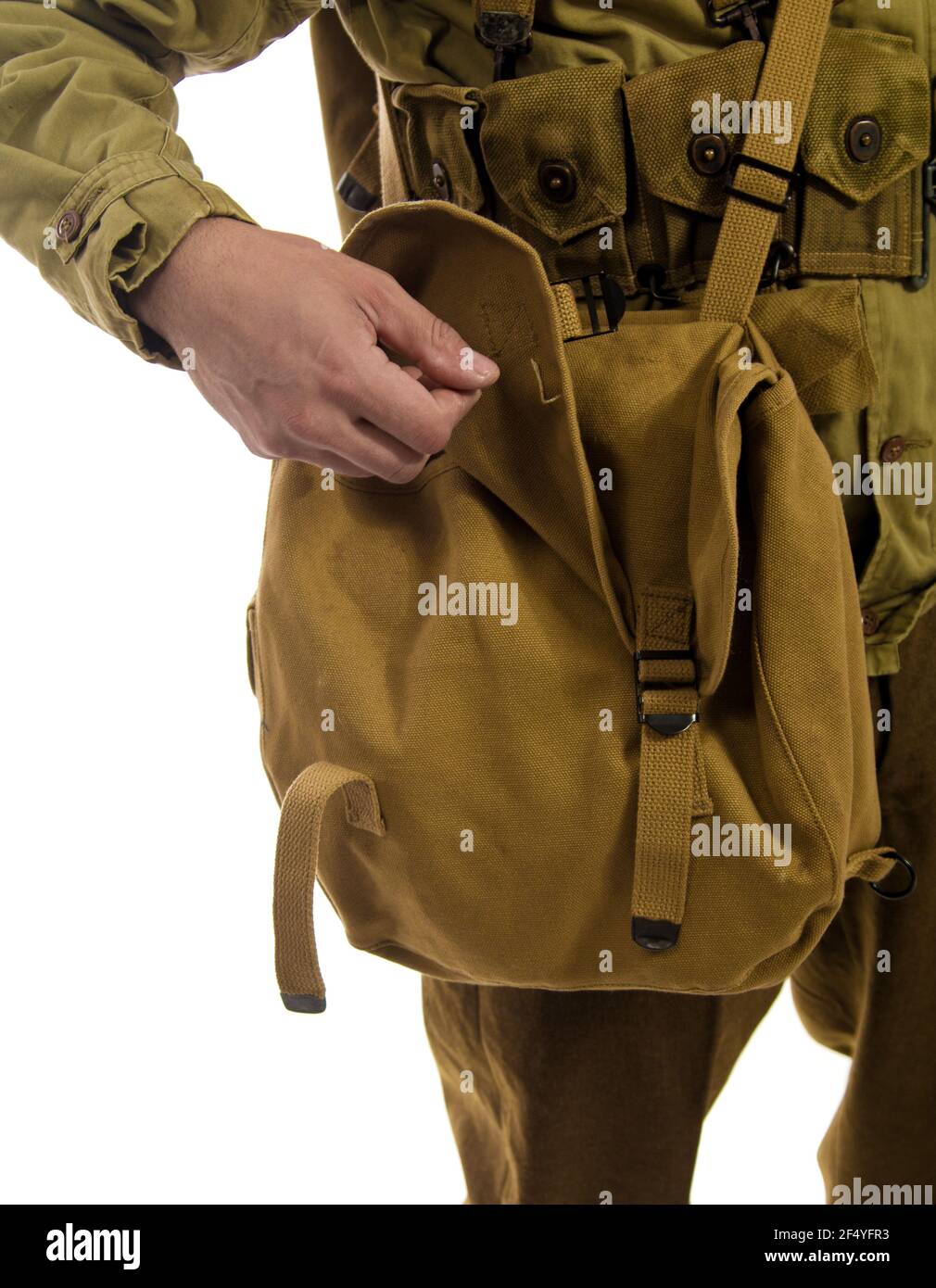 Male actor in military uniform of American ranger of World War II ...