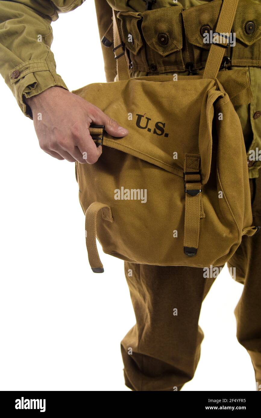 Male actor in military uniform of American ranger of World War II ...