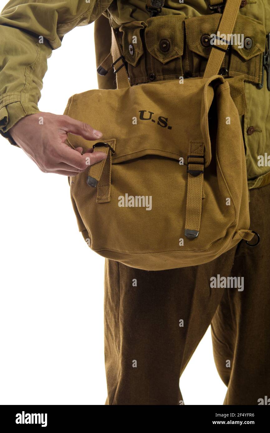 Male actor in military uniform of American ranger of World War II ...