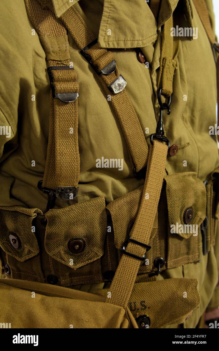 Male actor in military uniform of American ranger of World War II ...