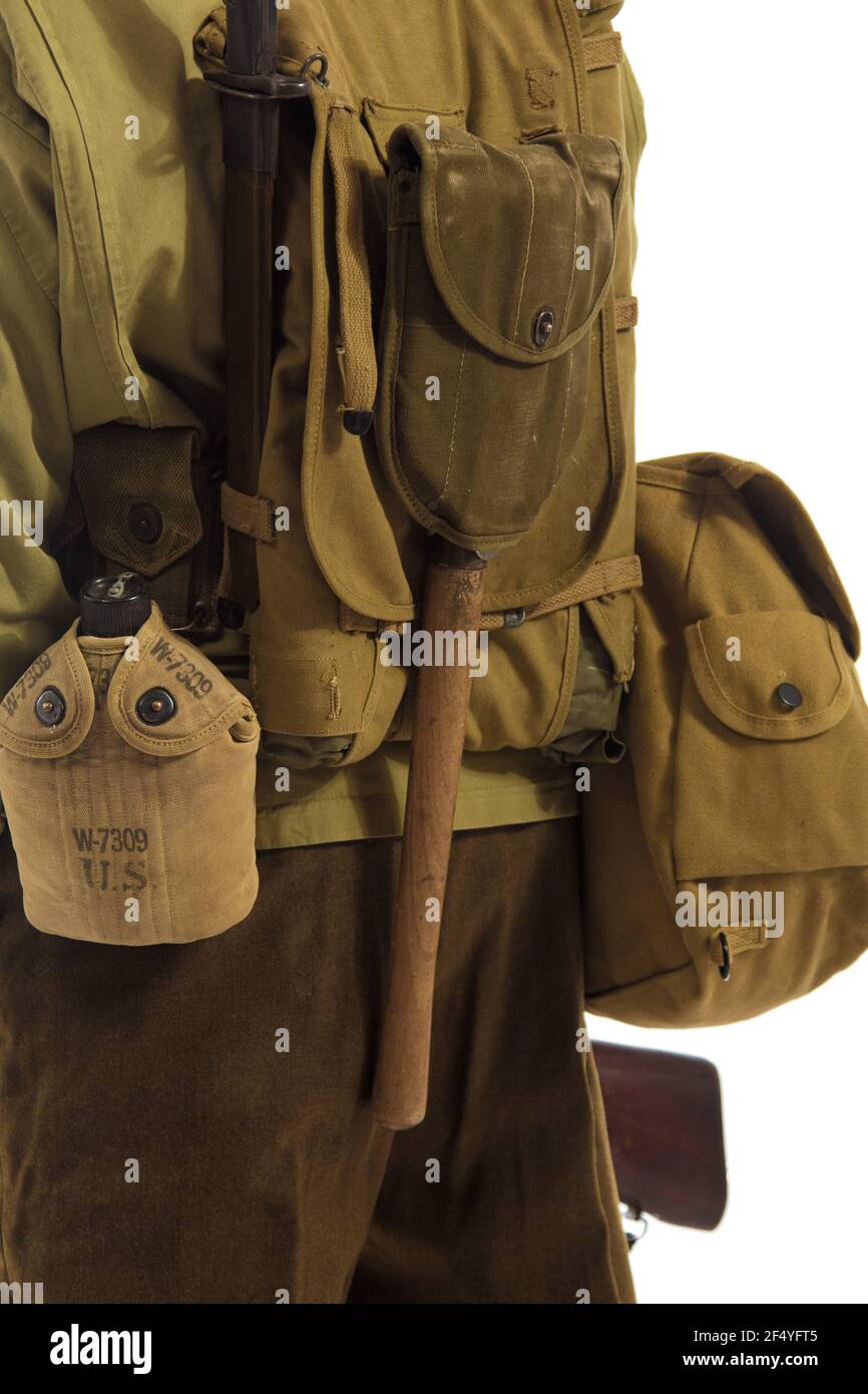 Male actor in military uniform of American ranger of World War II ...