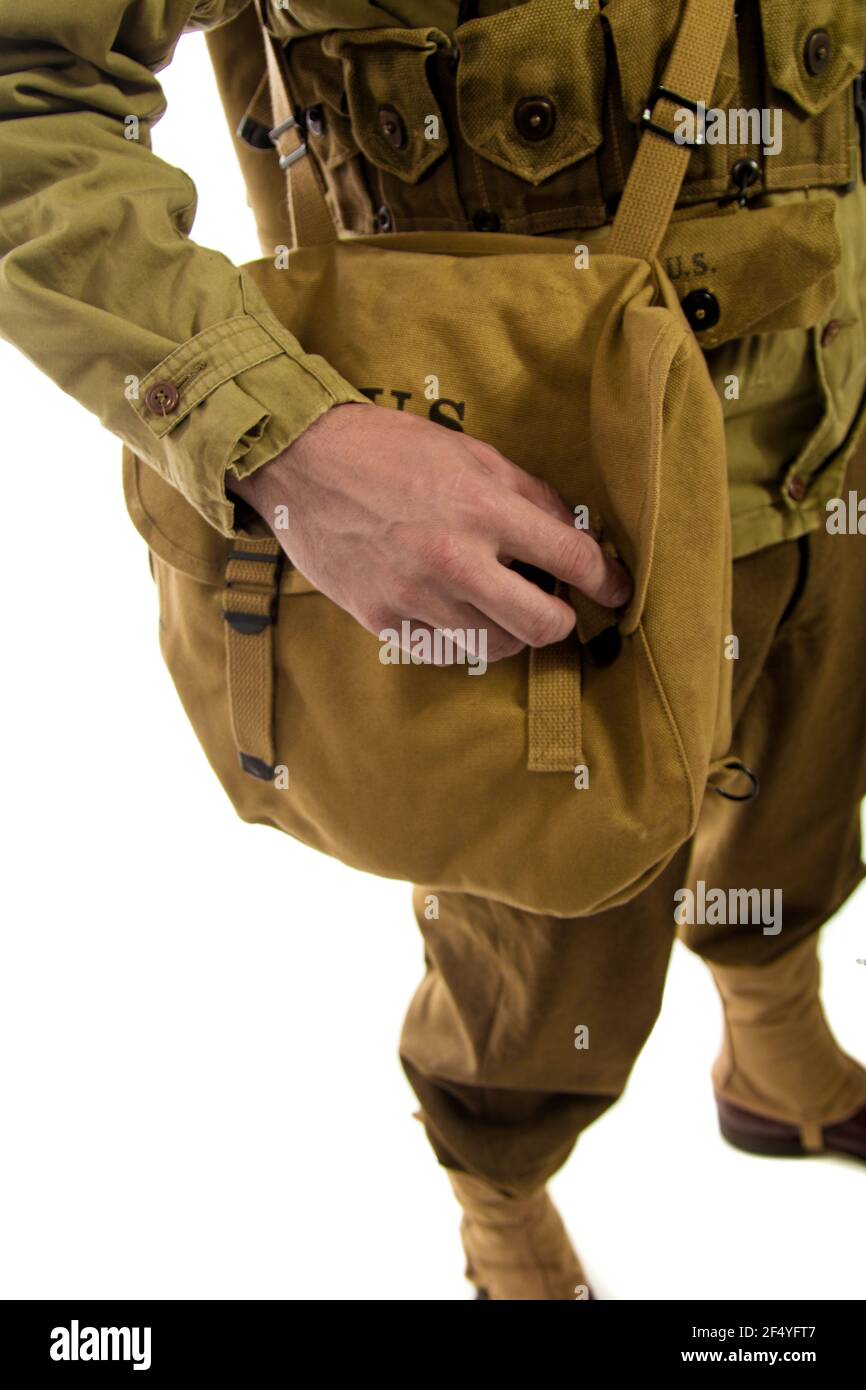 Male actor in military uniform of American ranger of World War II ...