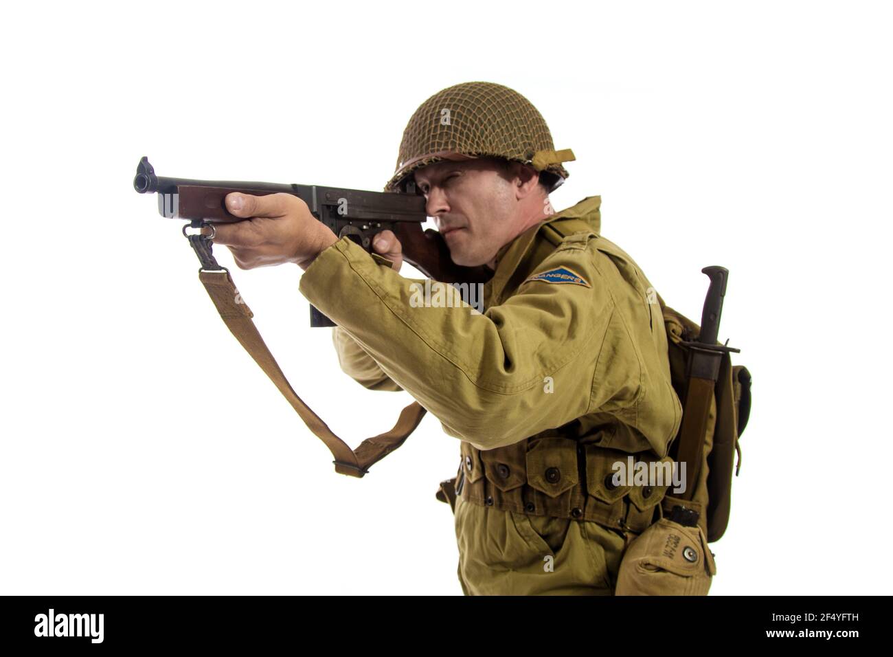 Male actor in military uniform of American ranger of World War II ...