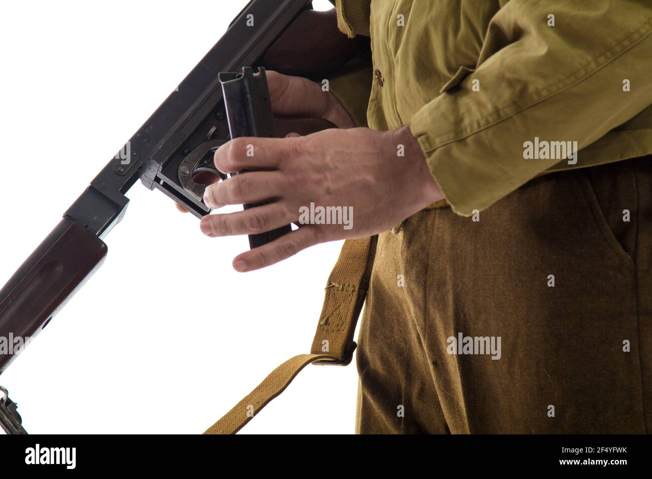 Male actor in military uniform of American ranger of World War II ...