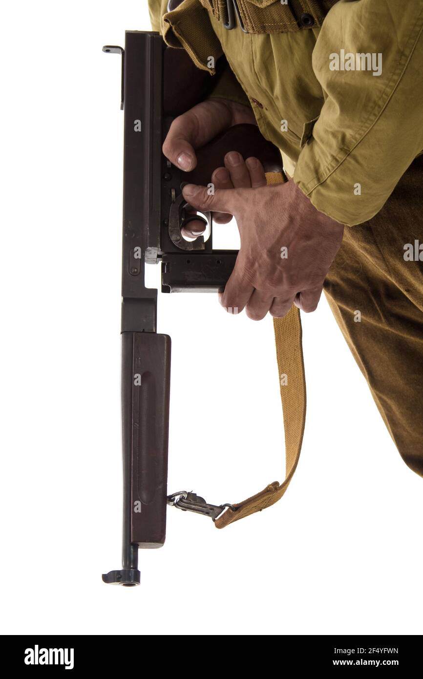 Male actor in military uniform of American ranger of World War II ...