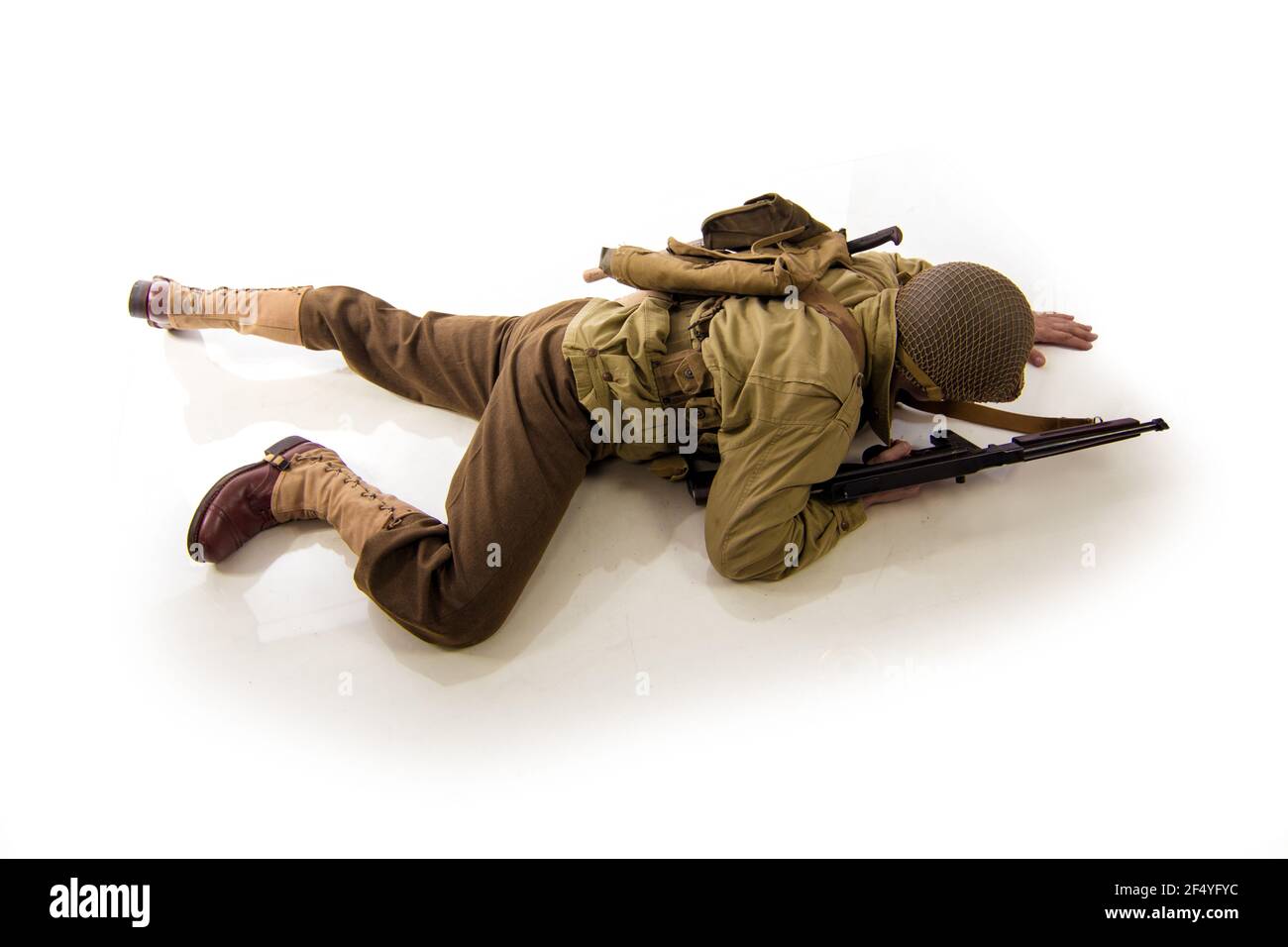 Male actor in military uniform of American ranger of World War II ...