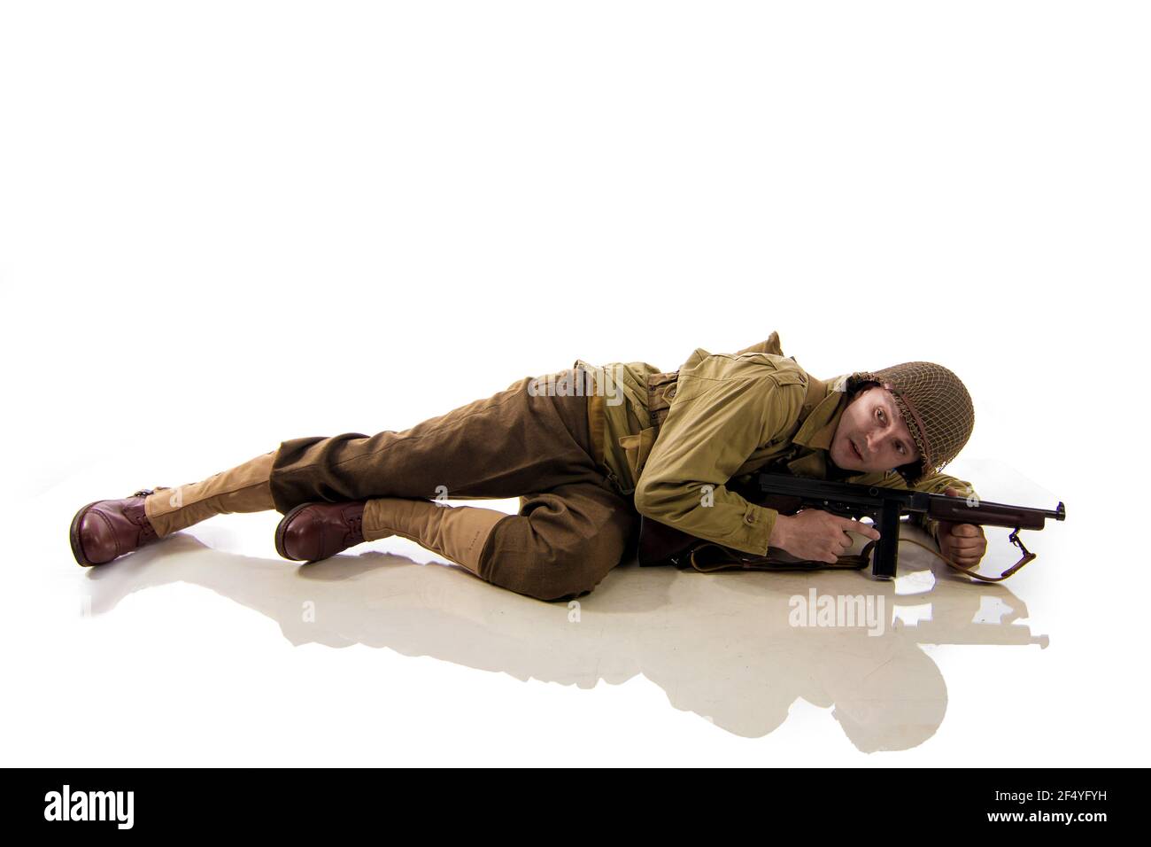 Male actor in military uniform of American ranger of World War II ...