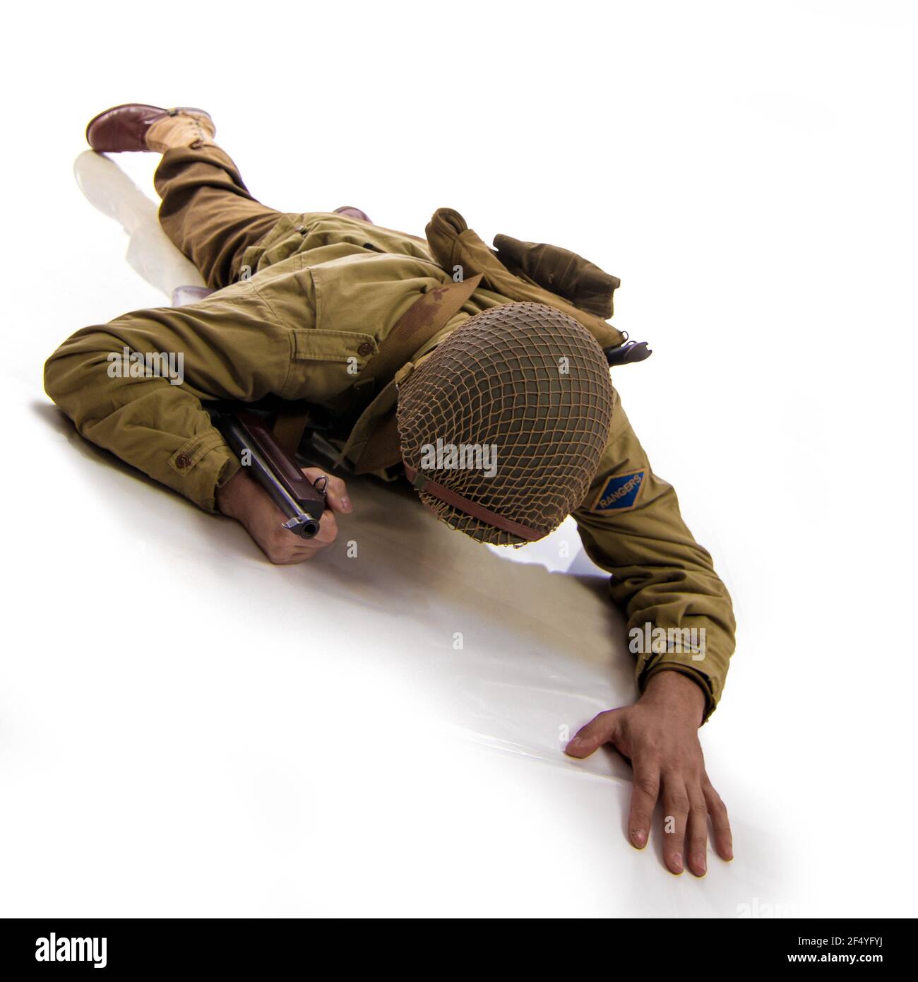 Male actor in military uniform of American ranger of World War II ...