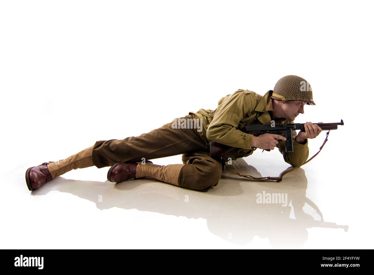 Male actor in military uniform of American ranger of World War II ...