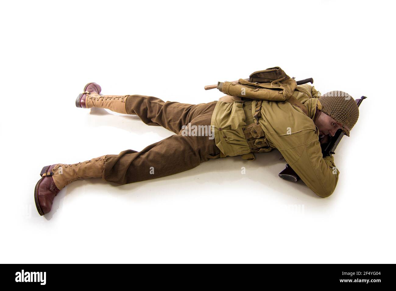 Male actor in military uniform of American ranger of World War II ...