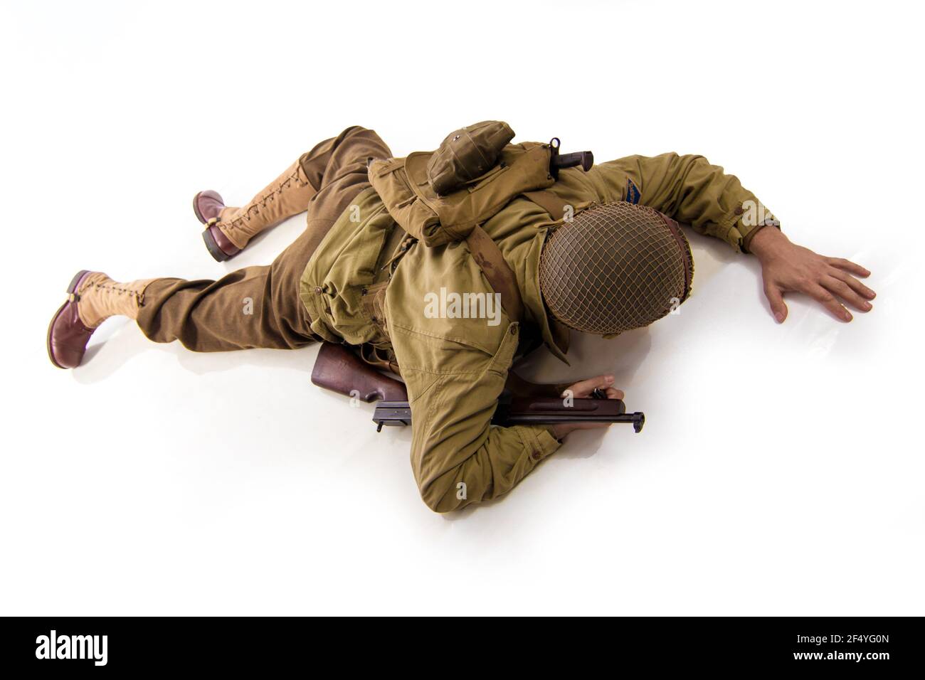 Man actor in military uniform of American ranger of World War II period ...