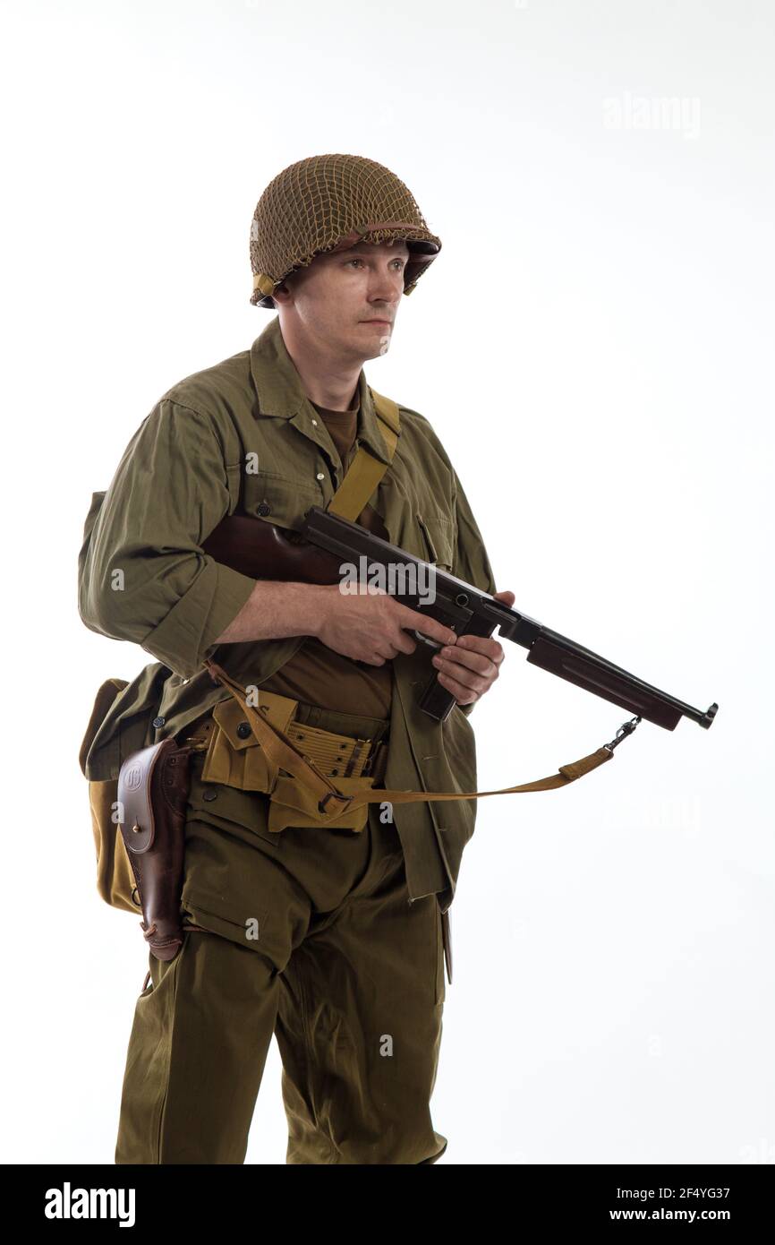 Male actor in military uniform of an American Marine of the Second ...