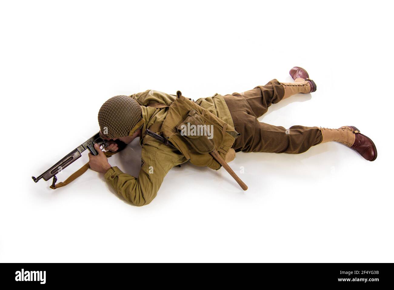 Man actor in military uniform of American ranger of World War II period ...