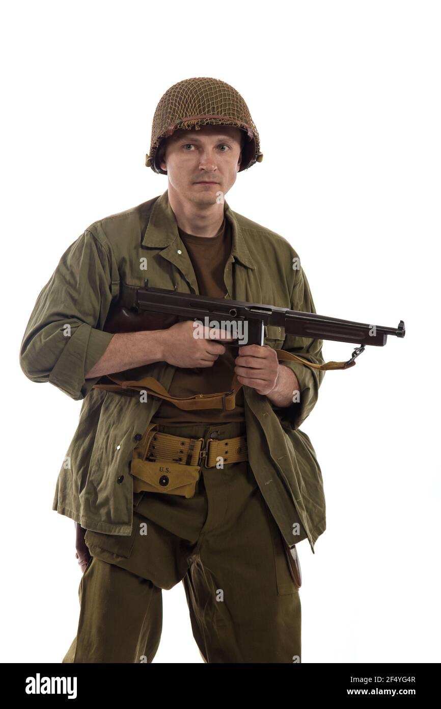 Male actor in military uniform of an American Marine of the Second ...