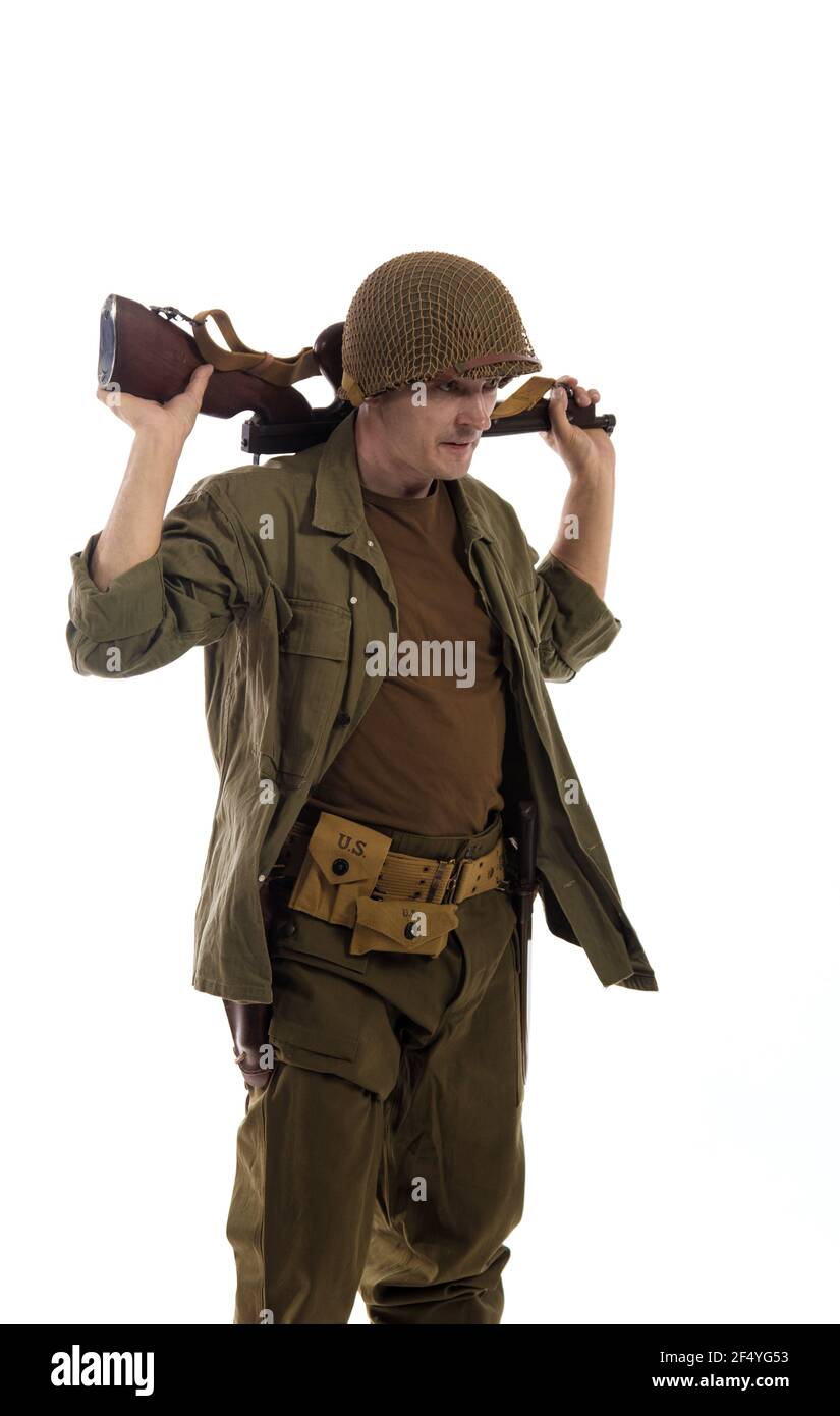 Male actor in military uniform of an American Marine of the Second ...
