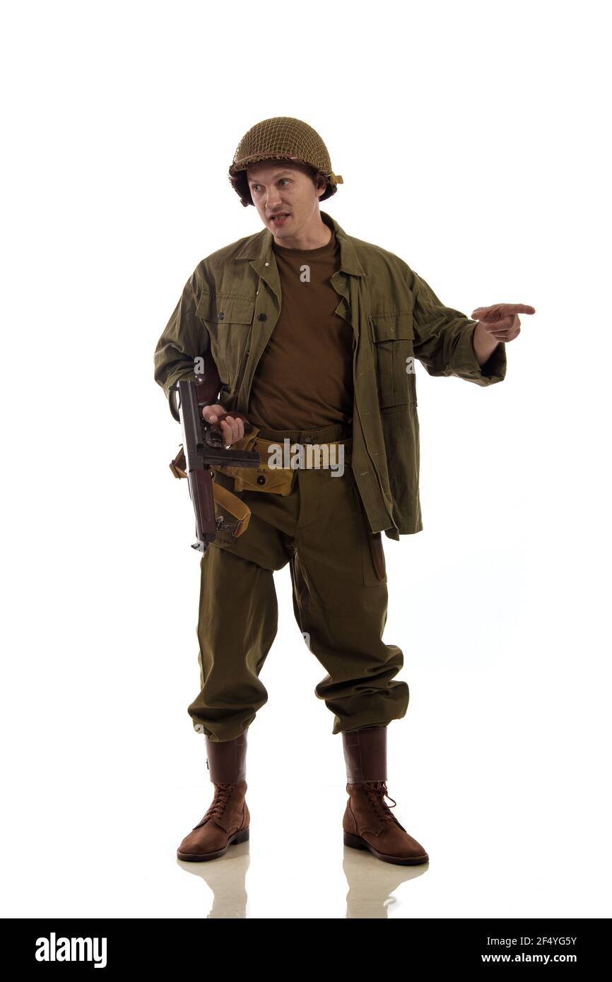 Male actor in military uniform of an American Marine of the Second ...