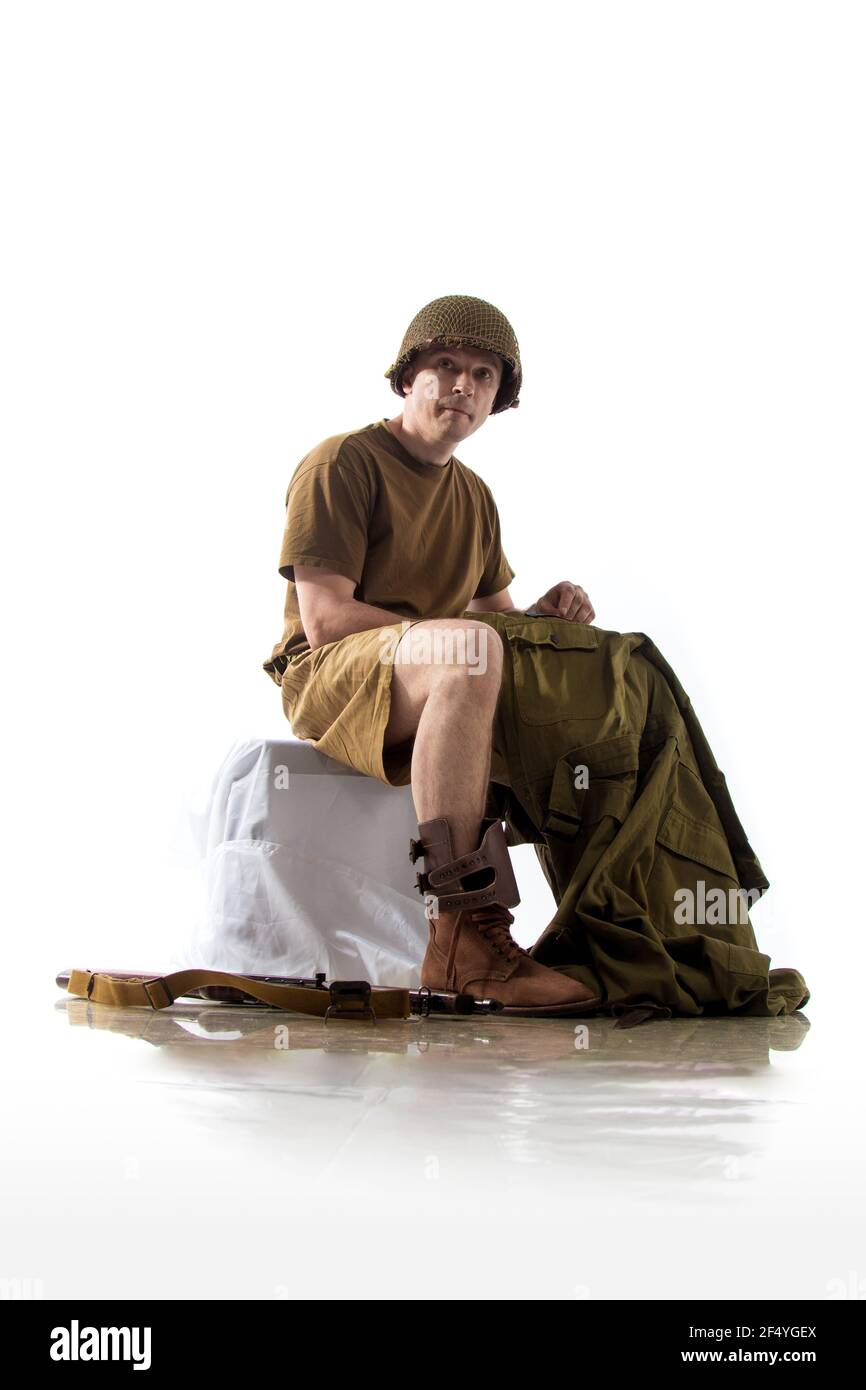 Man actor in military uniform of American tankman of World War II ...