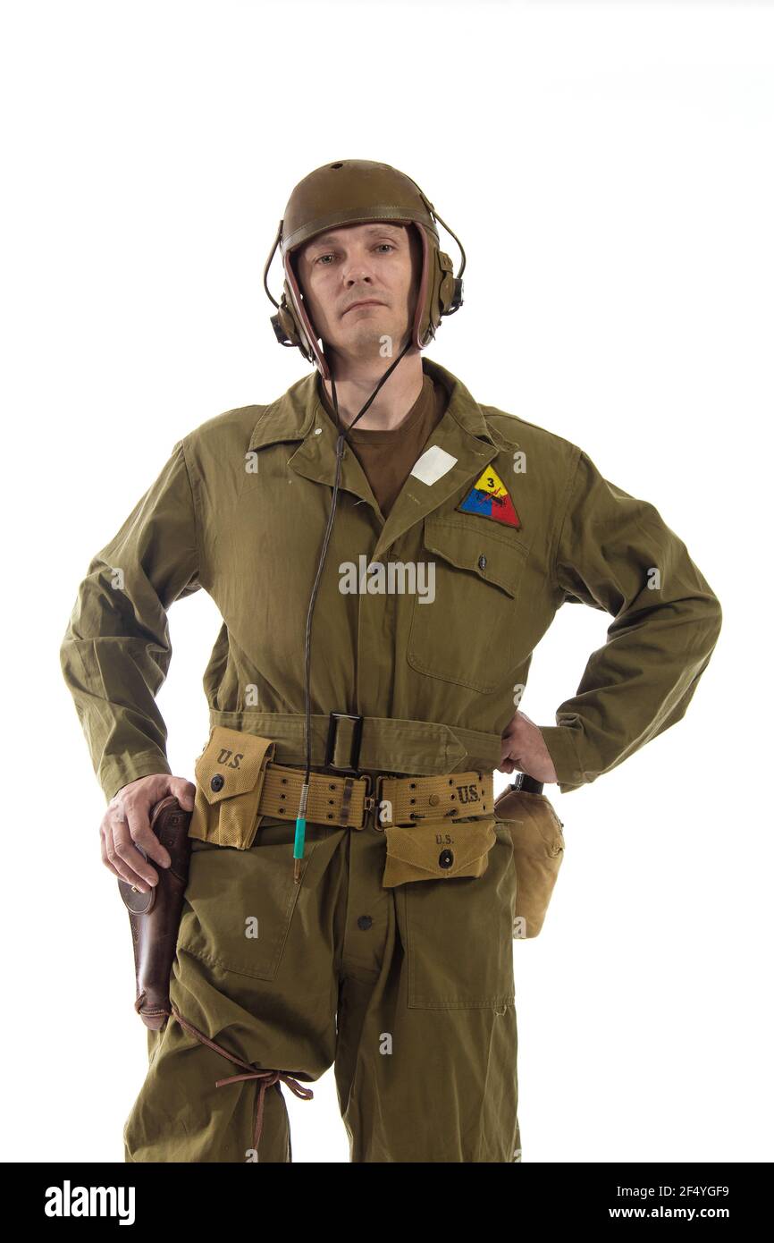 Man actor dresses or removes the military uniform of an American ...